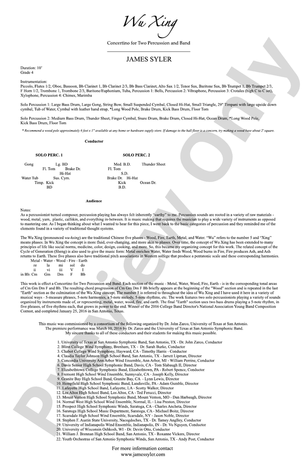Wu Xing: : James Syler - Digital Sheet Music Download
