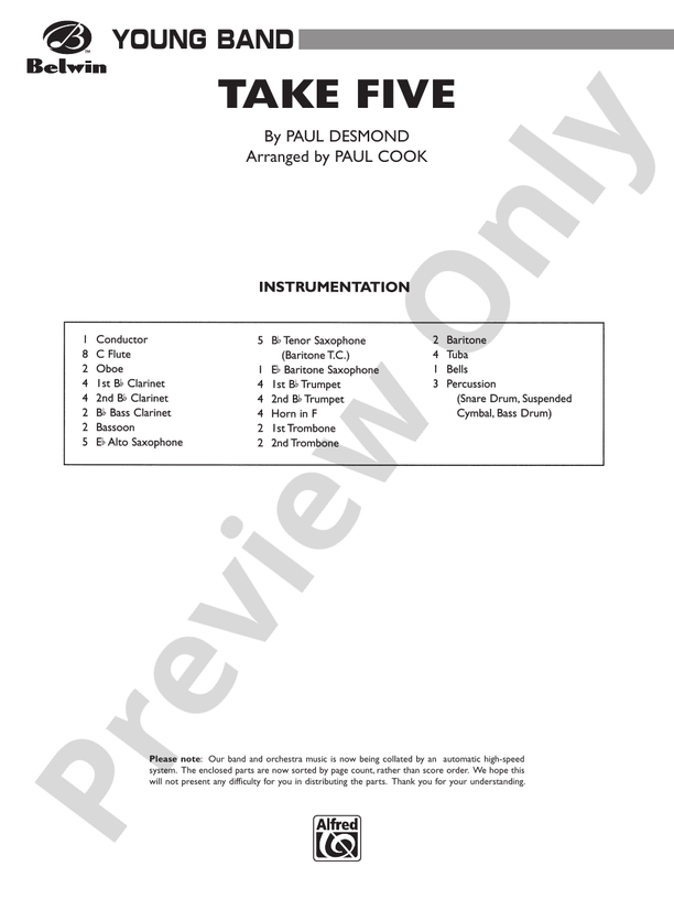 Take Five: Score: Concert Band Score - Digital Sheet Music Download