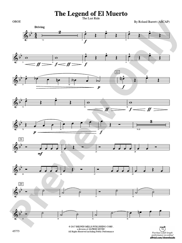 The Legend of El Muerto: Oboe: Oboe Part - Digital Sheet Music Download