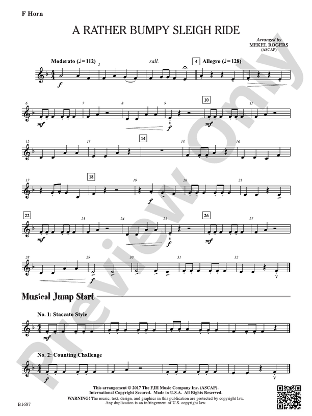 A Rather Bumpy Sleigh Ride: F Horn: F Horn Part: Mekel Roger - Digital Sheet Music Download