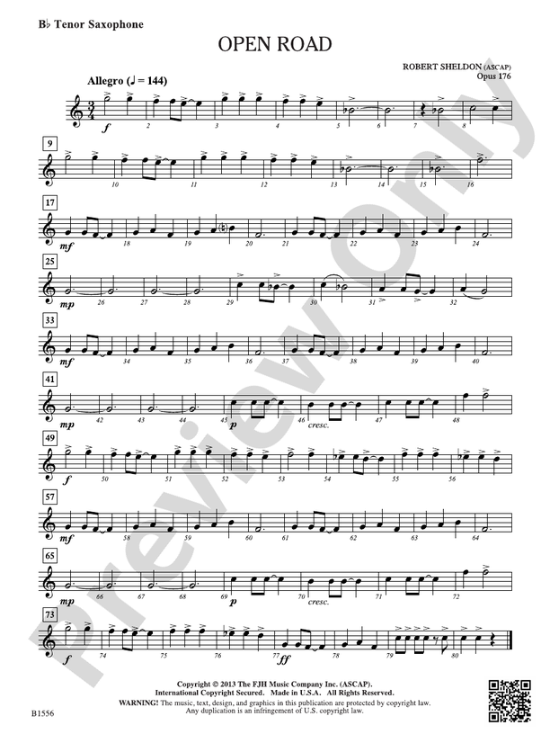 Open Road: B-flat Tenor Saxophone: B-flat Tenor Saxophone Part: Robert Sheldon - Digital Sheet ...