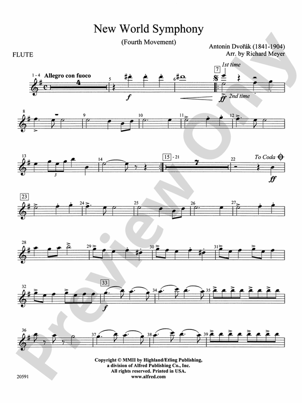 New World Symphony (Fourth Movement): Flute: Flute Part - Digital Sheet ...