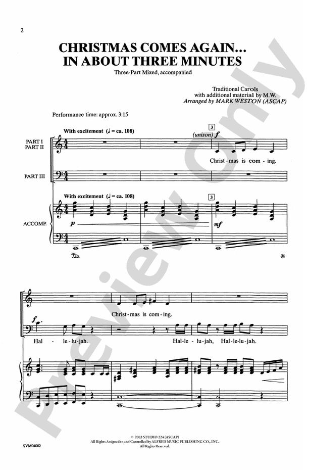 Christmas Comes Again ... In About Three Minutes: 3-Part Mixed Choral ...