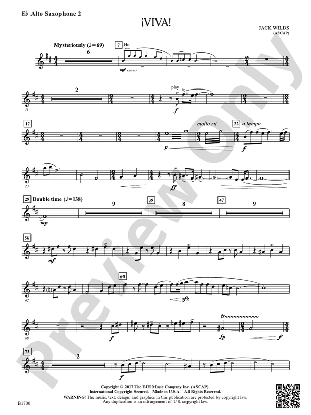 Viva!: E-flat Alto Saxophone 2: E-flat Alto Saxophone 2 Part: Jack Wilds - Digital Sheet Music ...