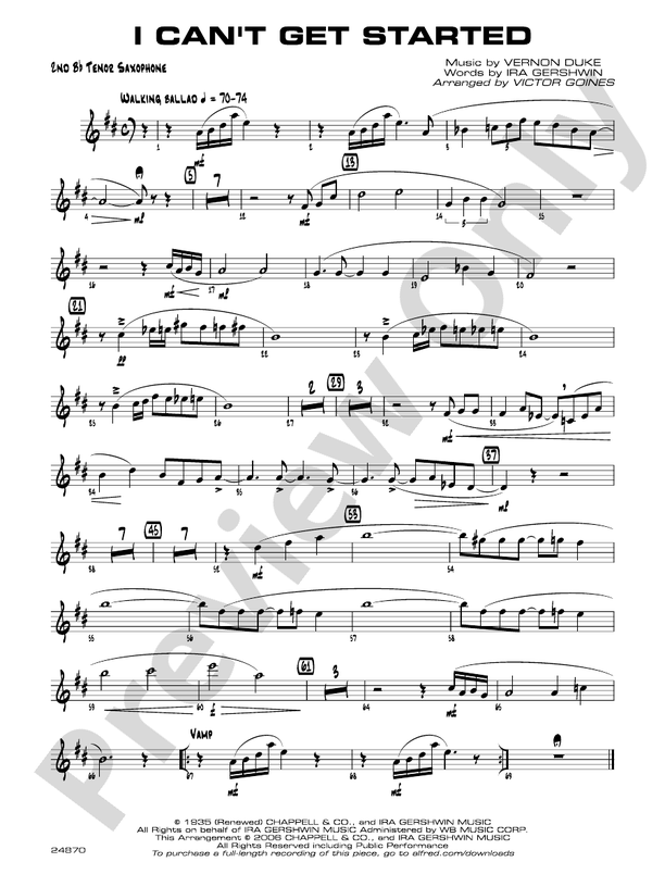 I Can't Get Started: 2nd B-flat Tenor Saxophone: 2nd B-flat Tenor Saxophone Part - Digital Sheet ...
