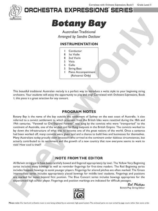 Botany Bay: String Orchestra Conductor Score & Parts - Digital Sheet ...