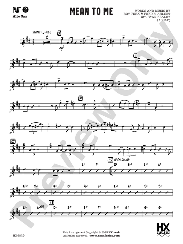 Mean to Me: Part 2 - Alto Sax: Part 2 - Alto Sax Part: Roy Turk ...