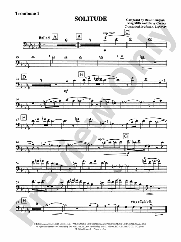 Solitude: 1st Trombone: 1st Trombone Part - Digital Sheet Music Download