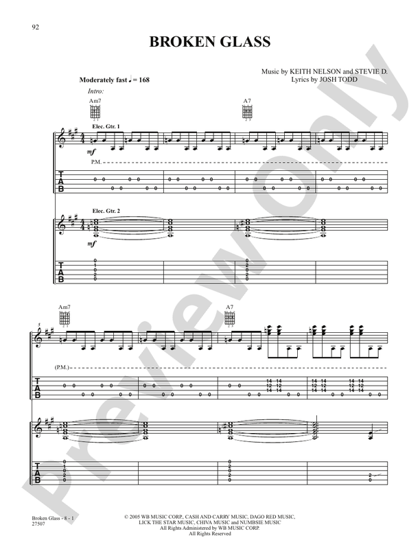 Broken Glass: Guitar: Buckcherry - Digital Sheet Music Download