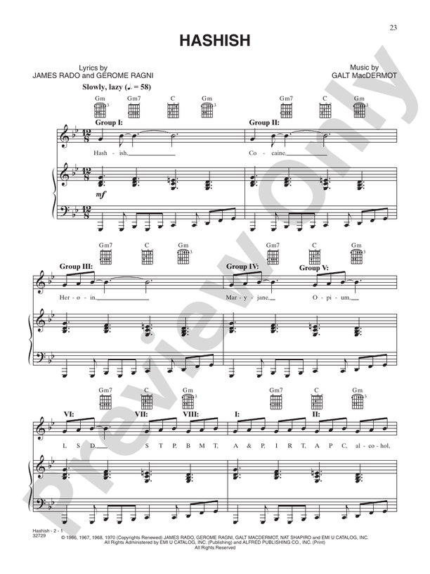 Hashish (from "Hair"): Piano/Vocal/Chords: Galt MacDermot - Digital ...