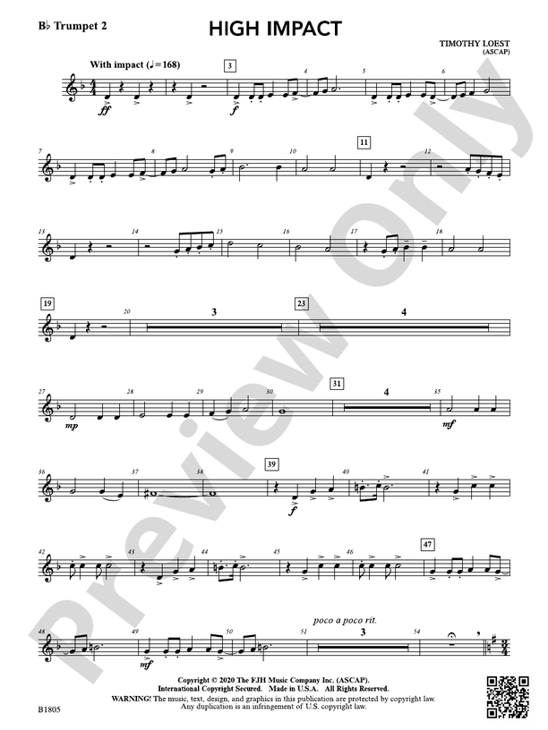 High Impact: B-flat Trumpet 2: B-flat Trumpet 2 Part: Timothy Loest - Digital Sheet Music Download