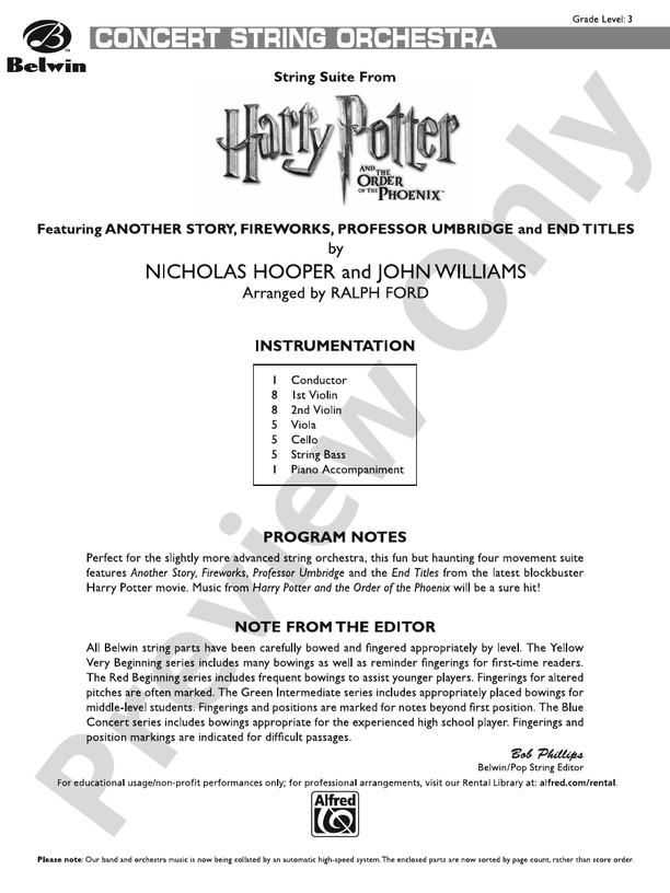 Harry Potter and the Order of the Phoenix, String Suite from: Score ...