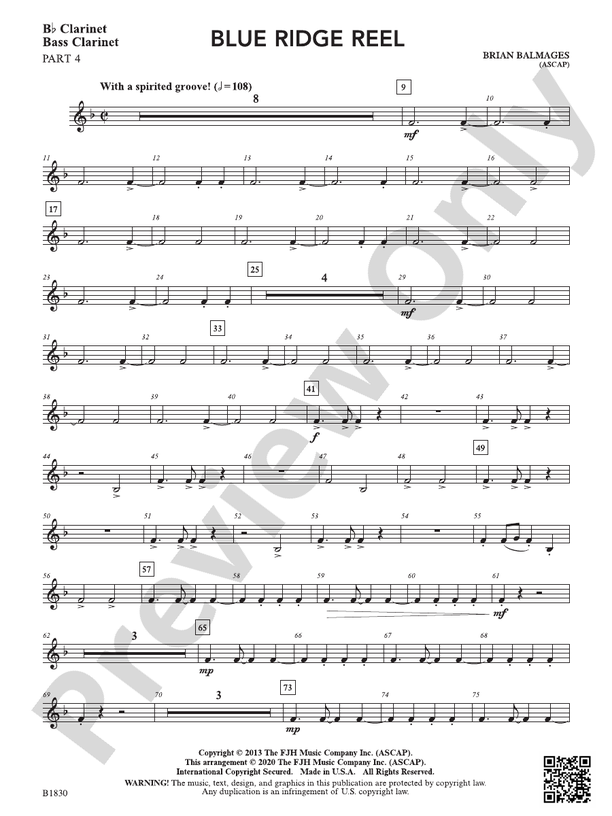 Blue Ridge Reel: Part 4 Clarinet / Bass Clarinet: Part 4 Clarinet ...