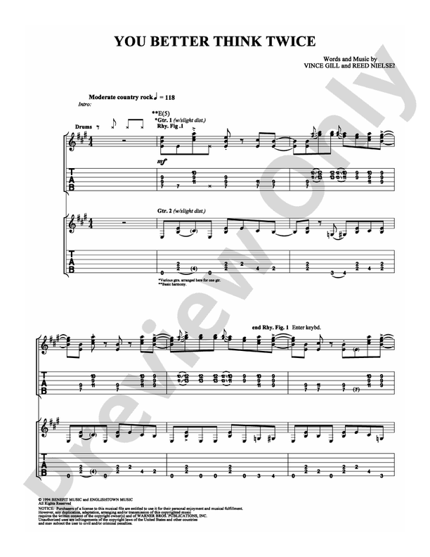 You Better Think Twice: Guitar TAB: Vince Gill - Digital Sheet Music ...