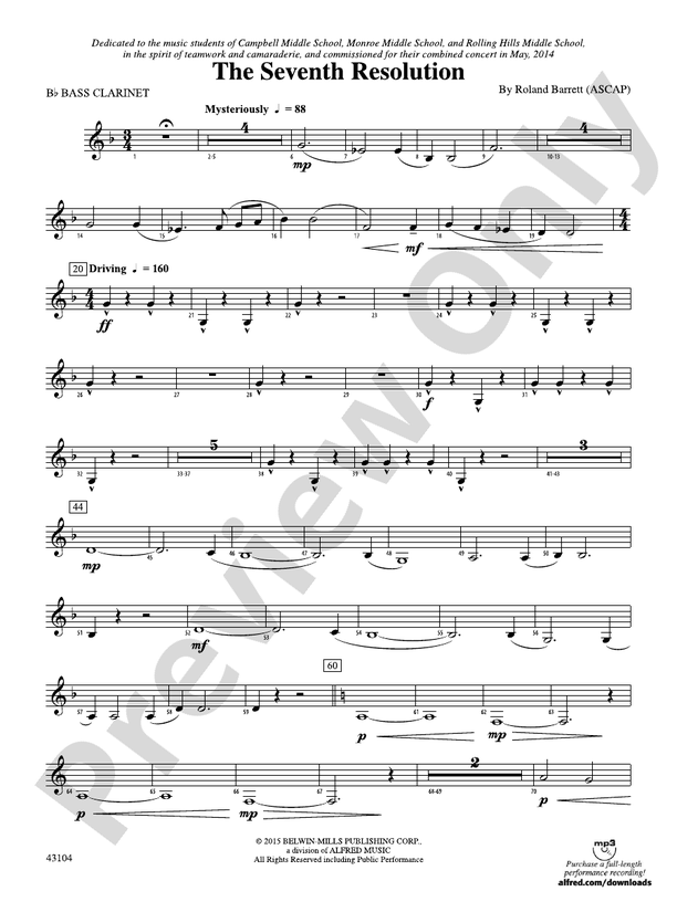 The Seventh Resolution: B-flat Bass Clarinet: B-flat Bass Clarinet Part ...