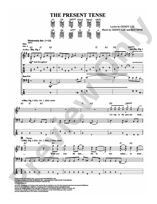 The Present Tense: Guitar TAB: Geddy Lee - Digital Sheet Music Download