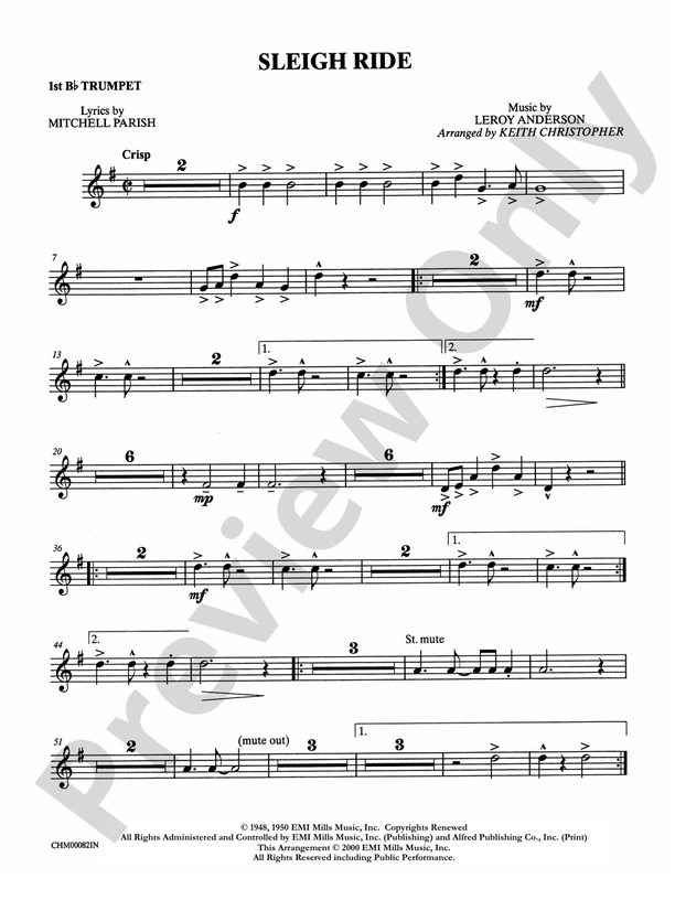 Sleigh Ride: 1st B-flat Trumpet: 1st B-flat Trumpet Part - Digital ...