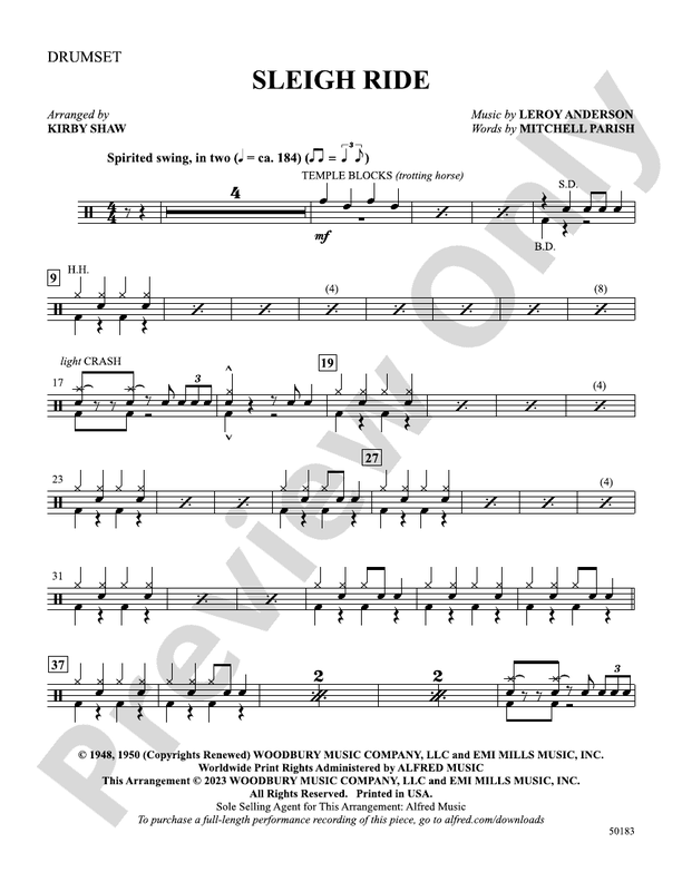 Sleigh Ride: Drums: Drums Part - Digital Sheet Music Download