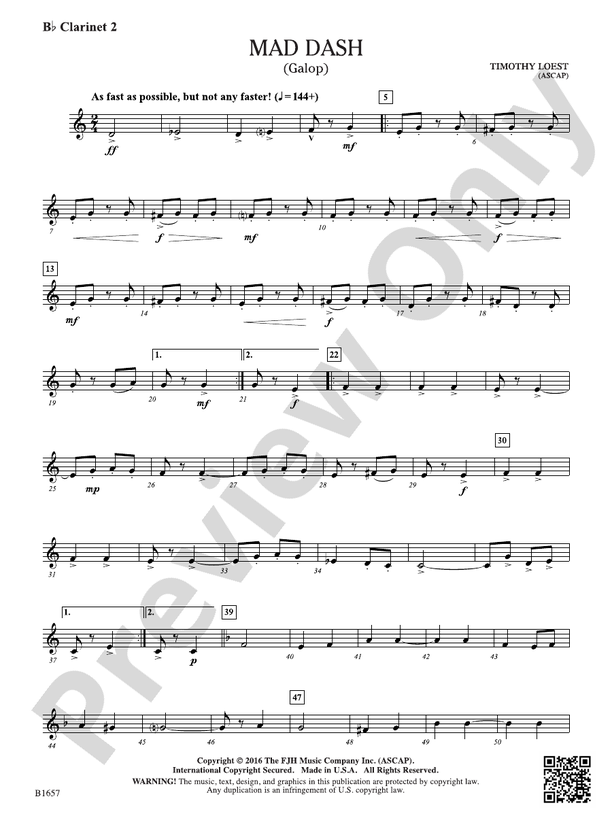 Mad Dash: B-flat Clarinet 2: B-flat Clarinet 2 Part: Timothy Loest ...