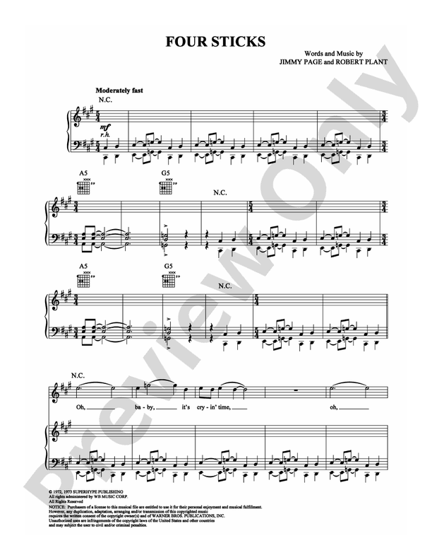 Four Sticks: Piano/Vocal/Chords: Led Zeppelin - Digital Sheet Music ...