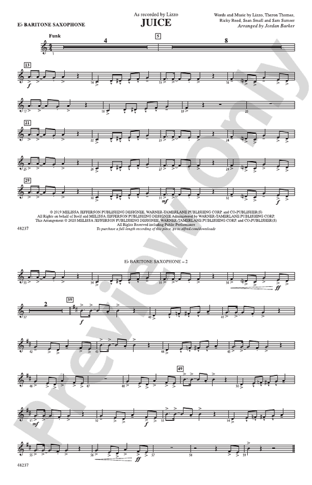Juice: E-flat Baritone Saxophone: E-flat Baritone Saxophone Part - Digital Sheet Music Download