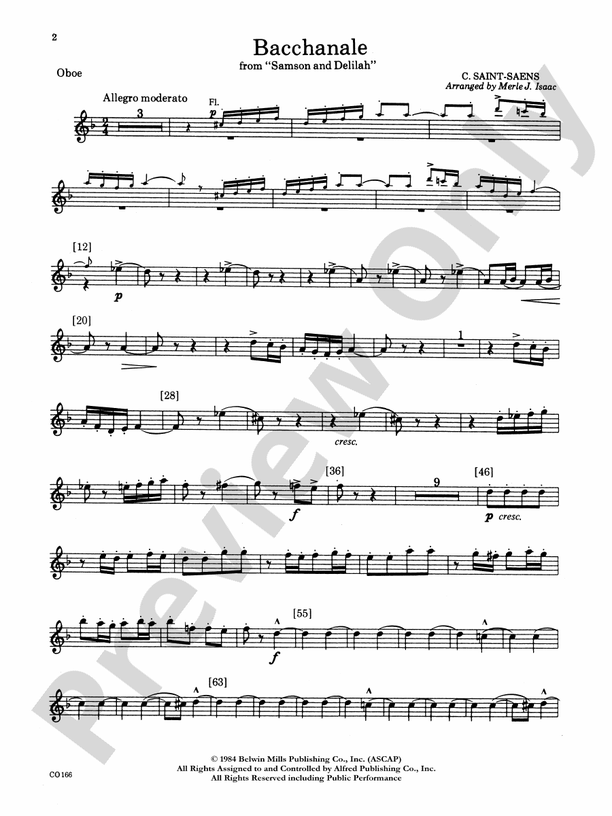 Bacchanale from Samson and Delilah: Oboe: Oboe Part - Digital Sheet Music Download