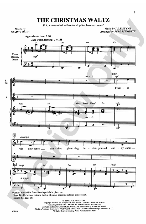 The Christmas Waltz: SSA Choral Octavo: Jule Styne - Digital Sheet ...