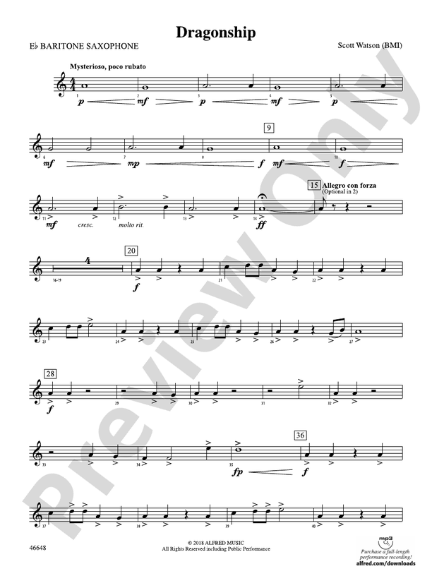 Dragonship: E-flat Baritone Saxophone: E-flat Baritone Saxophone Part ...