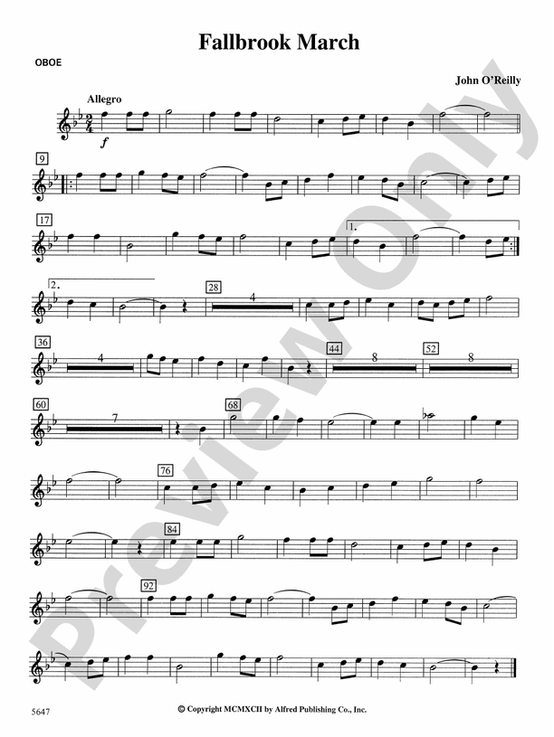 Fallbrook March: Oboe: Oboe Part - Digital Sheet Music Download