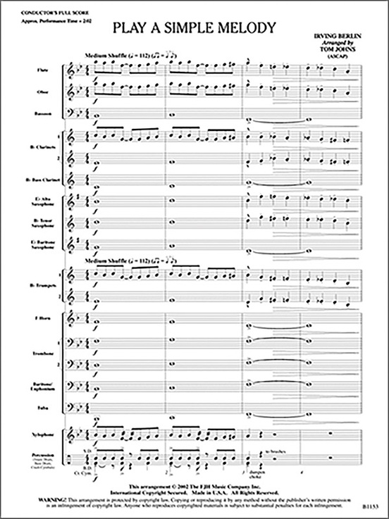 Play a Simple Melody: Concert Band Conductor Score: Irving Berlin ...