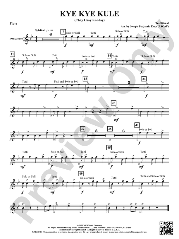 Kye Kye Kule - Chay Chay Koo-lay: 1st Flute: 1st Flute Part - Digital Sheet Music Download