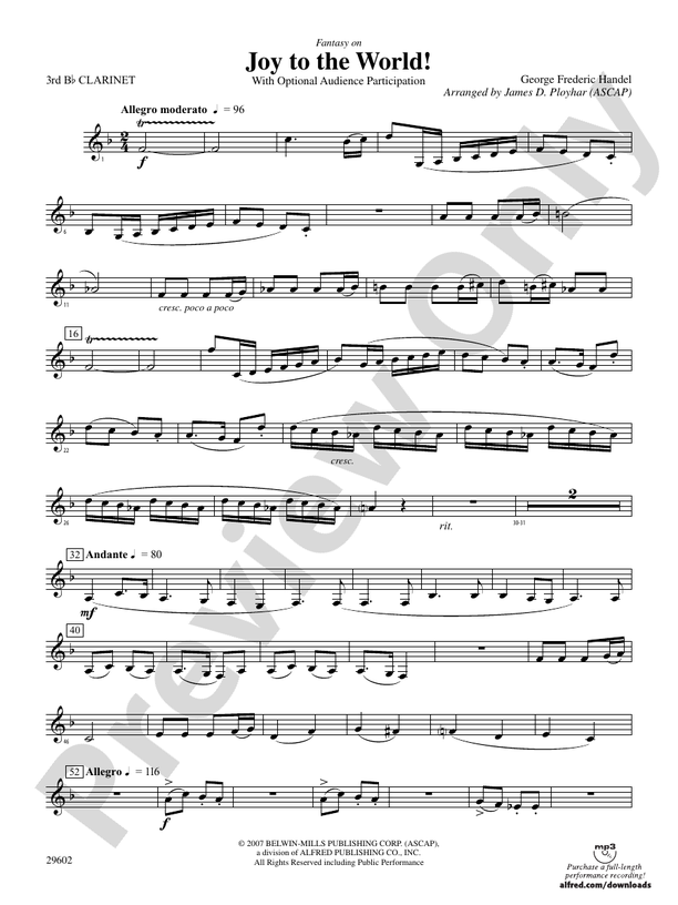 Joy to the World: 3rd B-flat Clarinet: 3rd B-flat Clarinet Part ...