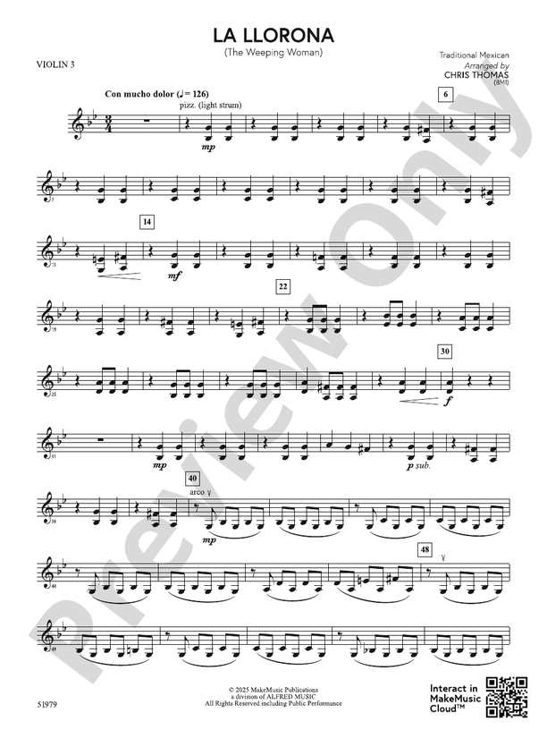 La Llorona: 3rd Violin (Viola [TC]): 3rd Violin (Viola [TC]) Part ...