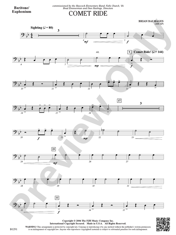 Comet Ride: Baritone/Euphonium: Baritone/Euphonium Part: Brian Balmages - Digital Sheet Music ...