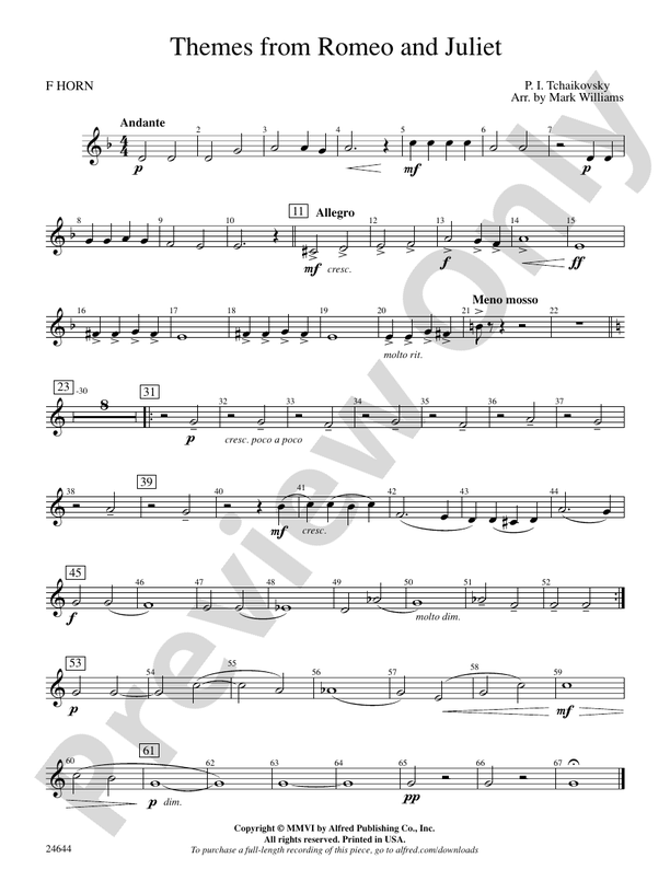 Romeo and Juliet, Themes from: 1st F Horn: 1st F Horn Part - Digital ...