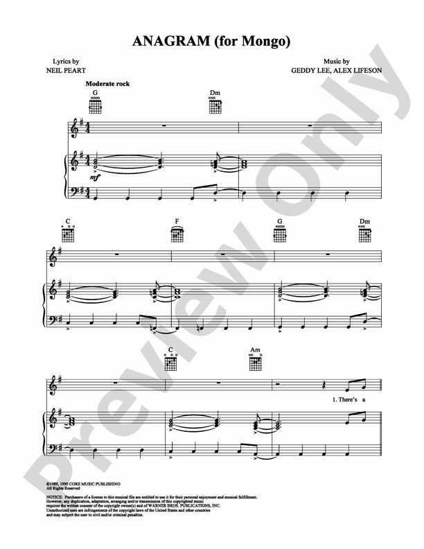 Anagram (For Mongo): Piano/Vocal/Chords: Rush - Digital Sheet Music ...