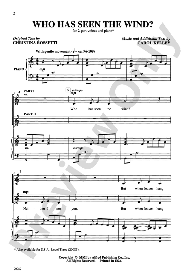 Who Has Seen the Wind?: 2-Part Choral Octavo: Christina Rossetti ...