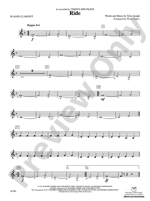 Ride: B-flat Bass Clarinet: B-flat Bass Clarinet Part - Digital Sheet ...