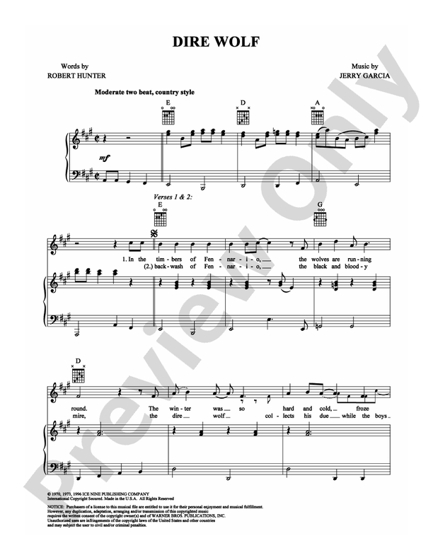 Dire Wolf: Piano/Vocal/Chords: Grateful Dead - Digital Sheet Music Download
