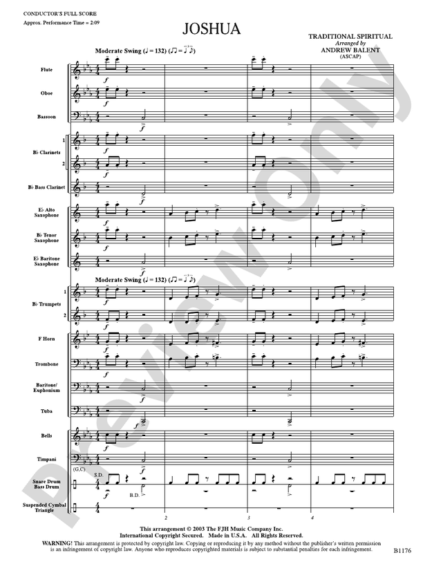 Joshua: Score: Concert Band Score: Andrew Balent - Digital Sheet Music ...
