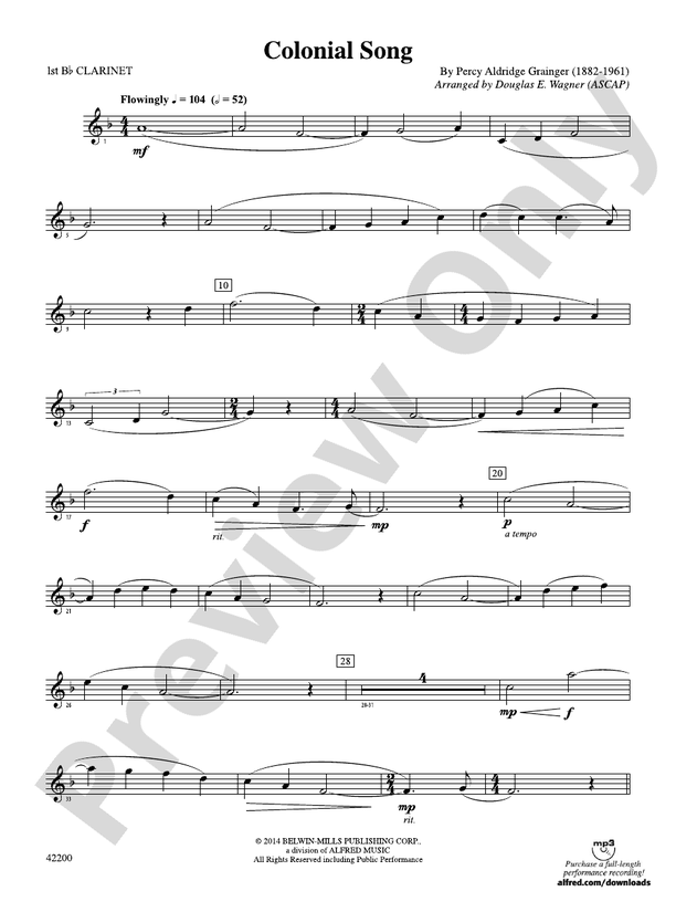 Colonial Song: 1st B-flat Clarinet: 1st B-flat Clarinet Part - Digital ...