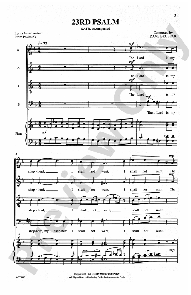 23rd Psalm: SATB Choral Octavo - Digital Sheet Music Download