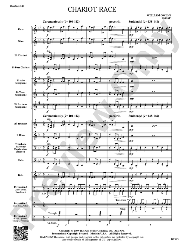 Chariot Race: Score: Concert Band Score: William Owens - Digital Sheet ...