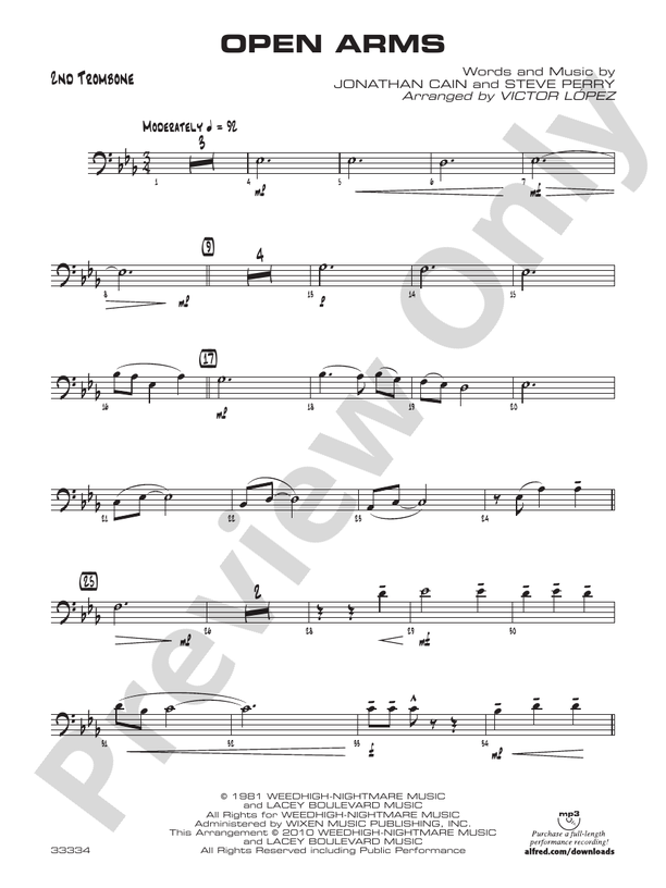 Open Arms: 2nd Trombone: 2nd Trombone Part - Digital Sheet Music Download