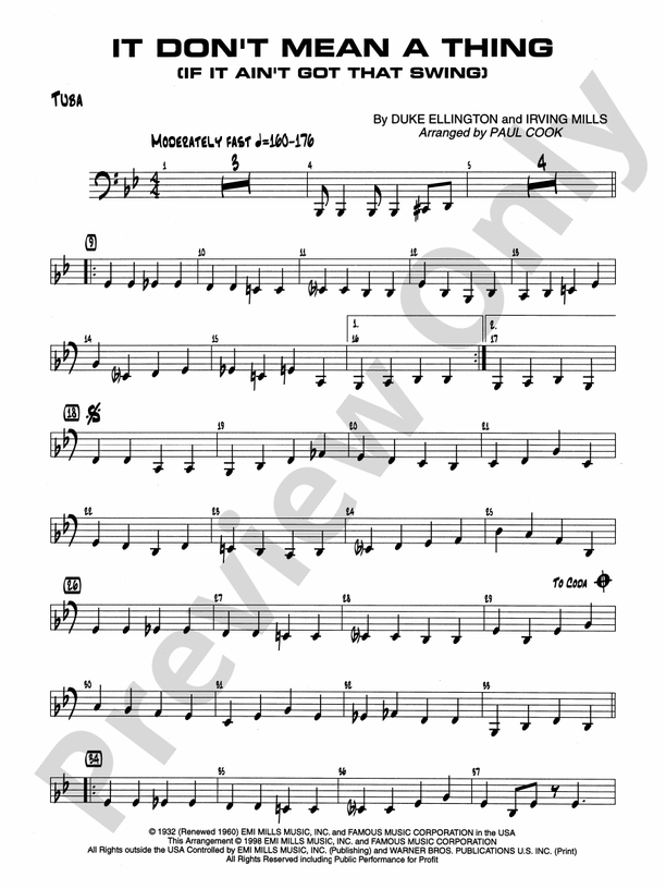 It Don't Mean a Thing (If It Ain't Got That Swing): Tuba: Tuba Part ...
