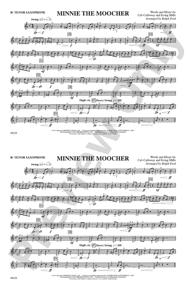 Minnie the Moocher: B-flat Tenor Saxophone: B-flat Tenor Saxophone Part ...
