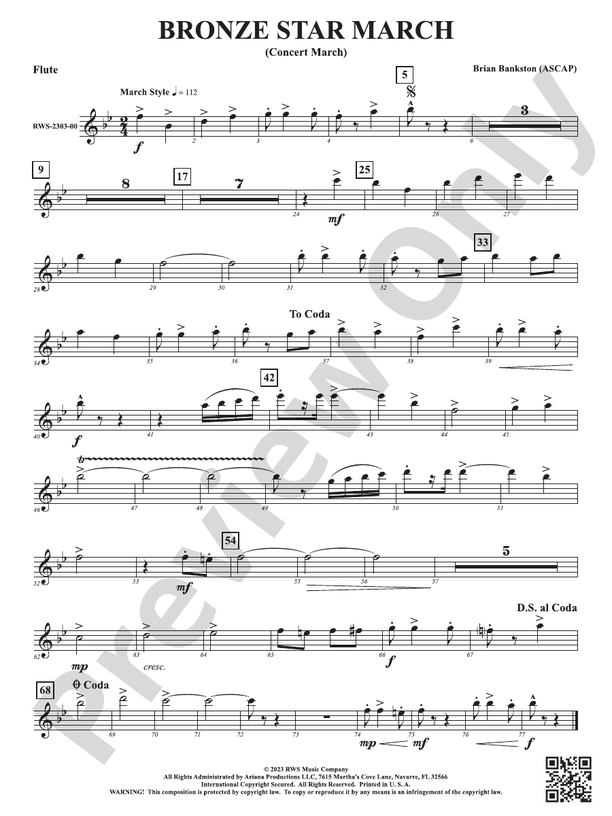 Bronze Star March - Concert March: 1st Flute: 1st Flute Part: Brian ...