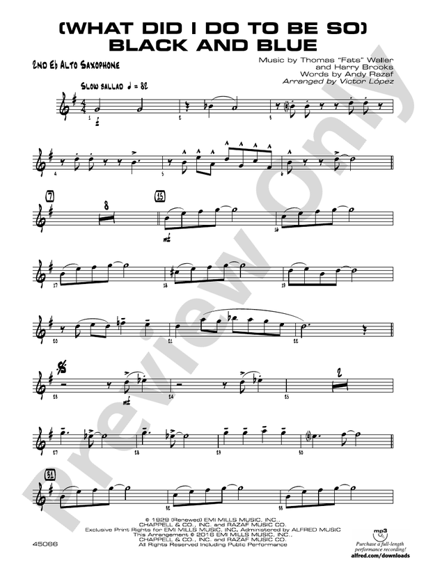 (What Did I Do to Be So) Black and Blue: 2nd E-flat Alto Saxophone: 2nd ...