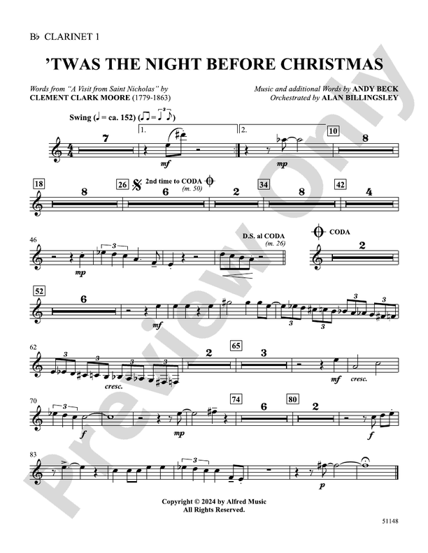 'Twas the Night Before Christmas: 1st B-flat Clarinet: 1st B-flat ...