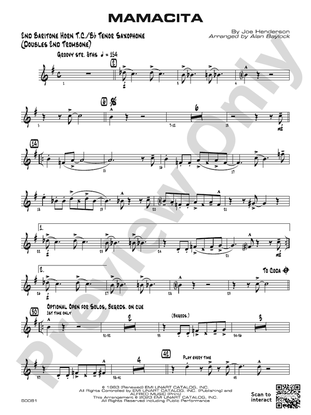 Mamacita: 2nd Baritone T.C.: 2nd Baritone T.C. Part - Digital Sheet Music Download